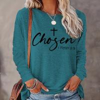 China Customizable Dark Blue Long Sleeves Rose ODM T Shirts For Women for sale