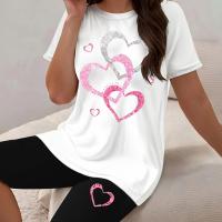 China Heart Pattern Women Two Piece Outfits ODM OEM Short Sleeve Co Ord for sale