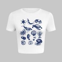 China Women's 100% Cotton T-shirt with Ocean Element Print in S/M/L/XL/XXL Sizes for sale
