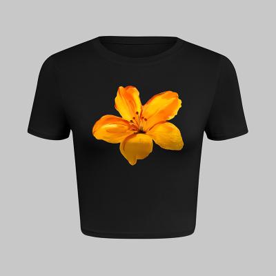 China Black Short Sleeve T-Shirt with Straight Hemline for Everyday Wear for sale