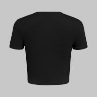 China Black Short Sleeve T-Shirt with Straight Hemline for Everyday Wear for sale