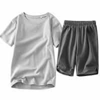 China Solid Color Black Two Piece Set Double Layer Shorts  Going Out Sets Round Neck for sale