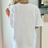 China Stylish White Cotton Shirt Women Casual XXL Size   Black Round Neck T Shirt for sale