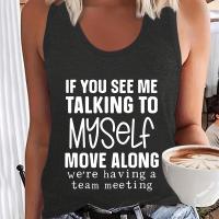 China 100% Cotton Women Tank Tops Letter Printing Casual  Round Neck Sleeveless Vest for sale