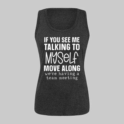 China 100% Cotton Women Tank Tops Letter Printing Casual  Round Neck Sleeveless Vest for sale