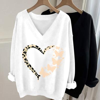China Women's Solid Color Relaxed Fit V-neck Hoodie Sweatshirt with Long Sleeve and Front Kangaroo Pocket for sale