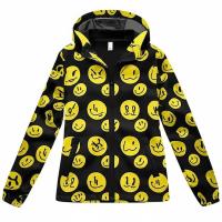 China Women's V-neck Hoodie with Smiling Face Print in Cotton/Polyester Blend for Winter Warmth for sale
