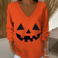 China Halloween-style V-neck Fleece Sweatshirt with Unique Print and Regular Fit for Women for sale