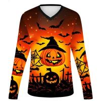 China Halloween-style V-neck Fleece Sweatshirt with Unique Print and Regular Fit for Women for sale