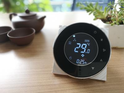 China Black Round Smart Thermostat For Fan Coil Units With 0 - 10V Modulating for sale