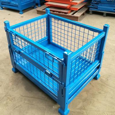 China Custom Heavy-Duty Metal Storage Pallet Boxes with Powder Coating - Q235 Steel Mesh Bins for Warehouse Organization for sale