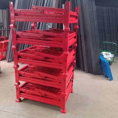 China Heavy-Duty Foldable Grid Metal Pallet Bins - Stackable Steel Storage Containers with 75% Space Saving Design for sale