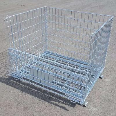 China Galvanized Foldable Metal Storage Cage 500KG-1000KG Load Capacity Stackable 4 High with Optional Wheels for sale