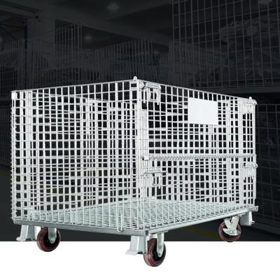 China Heavy Duty Wire Mesh Pallet Cage 500kg Capacity Foldable Storage Cage with Side Door for sale