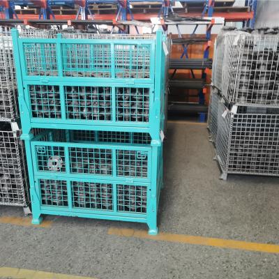 China Customized Warehouse Industrial Heavy Duty Durable Metal Box Stack Collapsible  Grid Material Box for sale