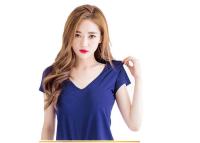 China Sexy V Neck Women's T - Shirts Combed Cotton Soft Color Blue Casual Tee for sale