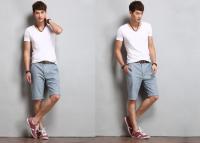 China White V Neck Mens T - Shirts Crease Resistant Not Deformed Five-Quarter Sleeve for sale
