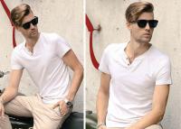 China White V Neck Mens T - Shirts Crease Resistant Not Deformed Five-Quarter Sleeve for sale