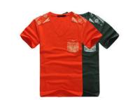 China V Neck Short Sleeve Men's T Shirts With Pocket / Cotton Casual Boys Tee Shirts for sale