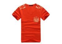 China V Neck Short Sleeve Men's T Shirts With Pocket / Cotton Casual Boys Tee Shirts for sale