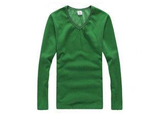 China Green Long Sleeve Men's T - Shirts Casual V Neck Blank Cotton Keep Warm for sale