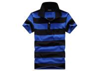 China Striped Golf Cotton Polo Shirt Soft Antistatic , Custom Embroidered Polos for sale