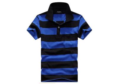 China Striped Golf Cotton Polo Shirt Soft Antistatic , Custom Embroidered Polos for sale