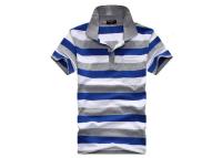 China Striped Golf Cotton Polo Shirt Soft Antistatic , Custom Embroidered Polos for sale