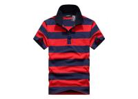 China Striped Golf Cotton Polo Shirt Soft Antistatic , Custom Embroidered Polos for sale