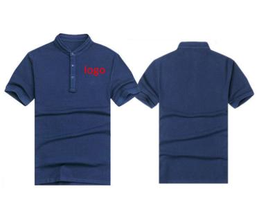 China Navy Color Men's Cotton Polo Shirts Stand Collar , Fashion Short Sleeve Polos for sale
