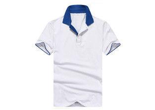 China Mens Business Polo Shirts Anti - Shrink Plain Color With 3 Plastic Buttons for sale