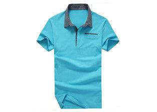 China Short Sleeve Cotton Polo Shirts With 3D Pocket , Boys' Blue Polo Shirt for sale