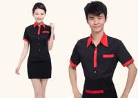 China Red And Black Color Restaurant Staff Uniform Cotton New Polo Style For Waitresses for sale