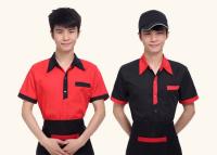 China Red And Black Color Restaurant Staff Uniform Cotton New Polo Style For Waitresses for sale