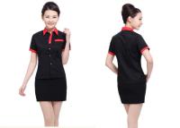 China Red And Black Color Restaurant Staff Uniform Cotton New Polo Style For Waitresses for sale