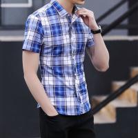 China Slim Fit Checkered Pattern Mens Casual Dress Shirts Short Sleeve Fast Drying for sale