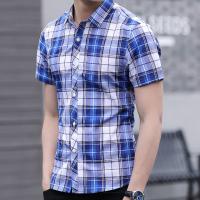 China Slim Fit Checkered Pattern Mens Casual Dress Shirts Short Sleeve Fast Drying for sale