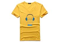 China Cotton Polyester Fit V Neck T Shirts / Blank Knitted Cuffed Sleeve T Shirt for sale