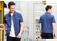 China Polyester Cotton Short Sleeves Industrial Work Uniforms Twill Engineer Sky Blue for sale