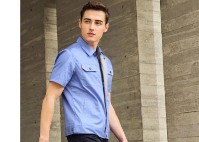 China Polyester Cotton Short Sleeves Industrial Work Uniforms Twill Engineer Sky Blue for sale