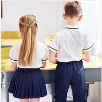 China Kids British Kindergarten Primary School Uniform White Short Sleeve Shirt Sets for sale