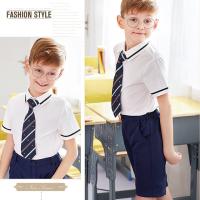 China Kids British Kindergarten Primary School Uniform White Short Sleeve Shirt Sets for sale