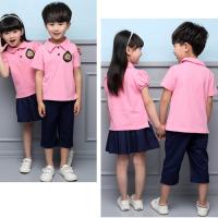 China Summer Cotton Fabric Kindergarten Primary School Uniform / Kid Pink Polo Shirts for sale