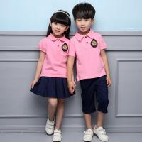 China Summer Cotton Fabric Kindergarten Primary School Uniform / Kid Pink Polo Shirts for sale
