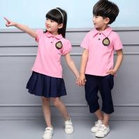 China Summer Cotton Fabric Kindergarten Primary School Uniform / Kid Pink Polo Shirts for sale