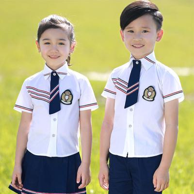 China Square Collar Polyester Kids School Uniform White Short Shirt For Girls And Boys for sale