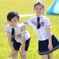 China Square Collar Polyester Kids School Uniform White Short Shirt For Girls And Boys for sale
