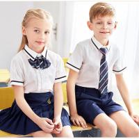 China Kids British Kindergarten Primary School Uniform White Short Sleeve Shirt Sets for sale
