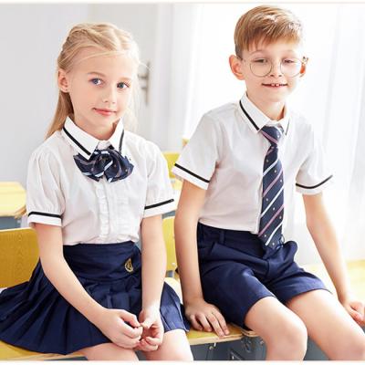 China Kids British Kindergarten Primary School Uniform White Short Sleeve Shirt Sets for sale