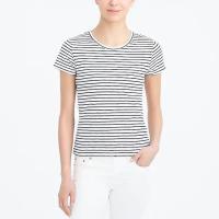 China Knit Crew Neck Women's Casual T Shirts Cotton Care Striped Slim Fit Tees for sale
